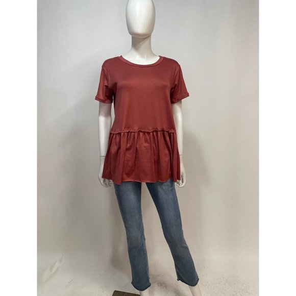 entro | Tops | Entro Tier Detail Short Sleeve Marsala Round Top | Poshmark